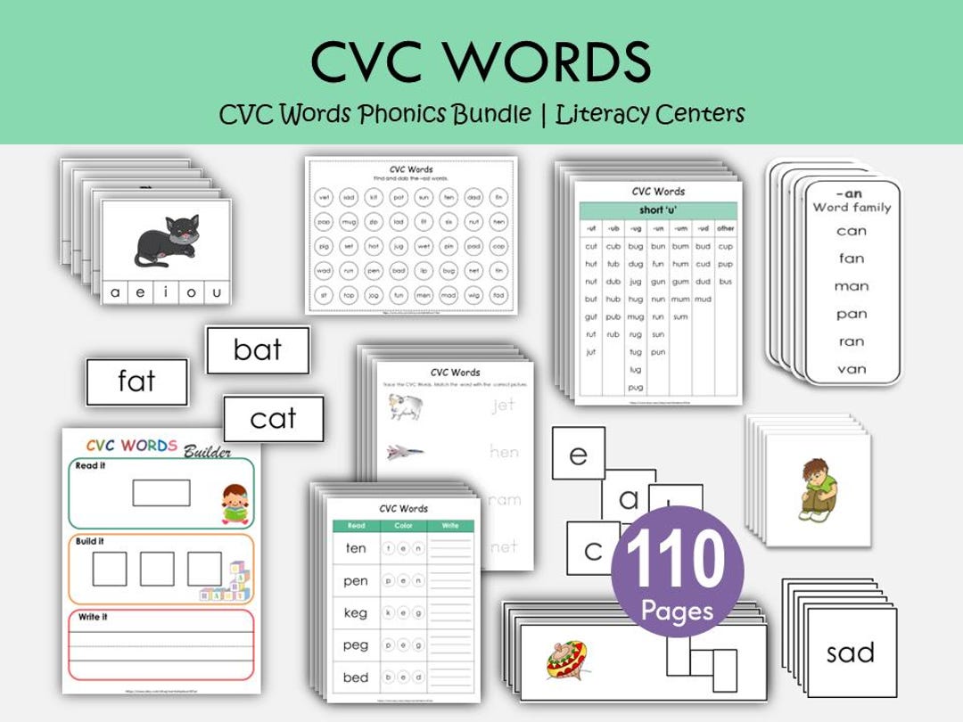 Kindergarten CVC Words Phonics Bundle, Short Vowel Reading Activities ...