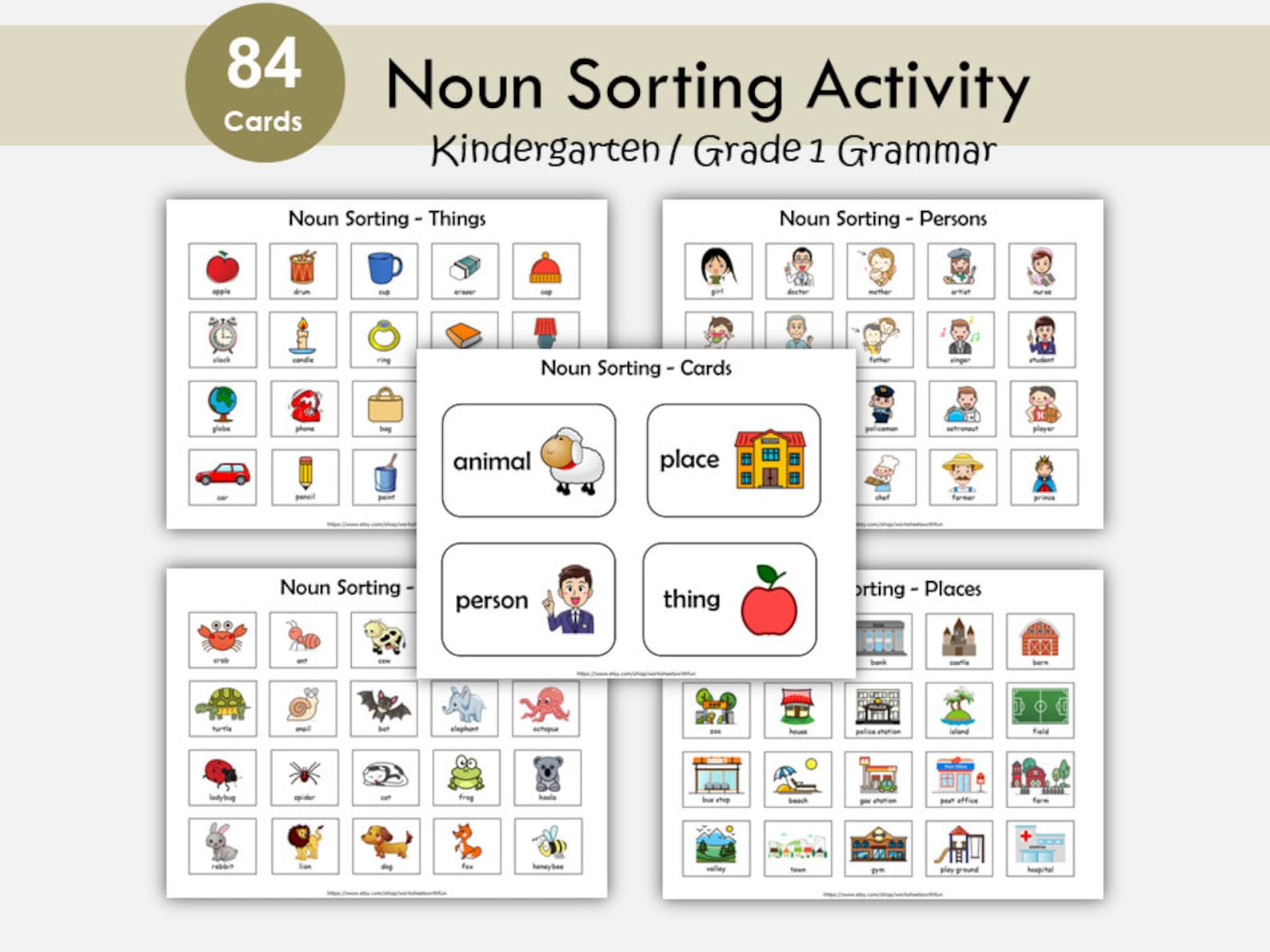 Noun Sorting, Nouns Flashcards, Matching and Grouping Activity, Noun ...
