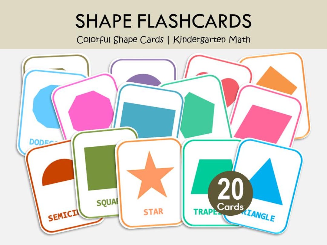 Basic Shapes Flashcards Printable for Preschool, 20 Colorful Shape ...
