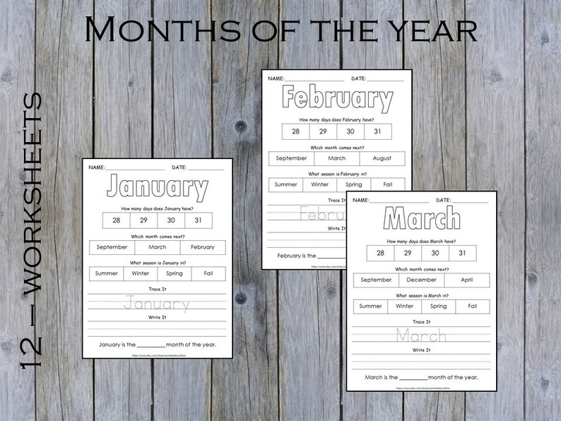 Months of the Year Worksheets Printable Kindergarten - Etsy
