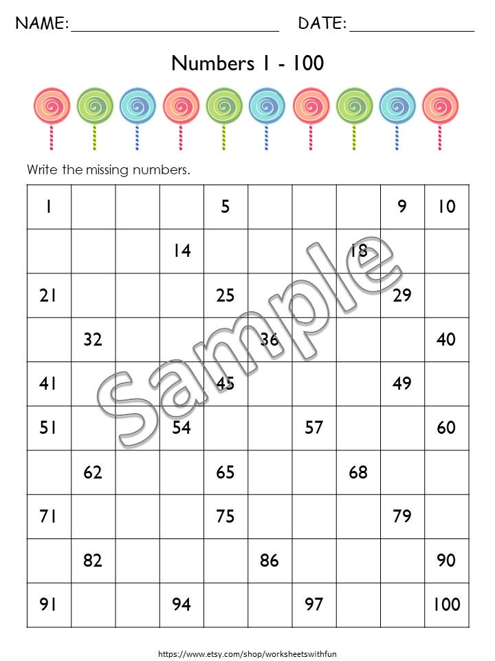 Cuadro Imprimible De Los 100 Números Faltantes Tabla De 100 | TPT