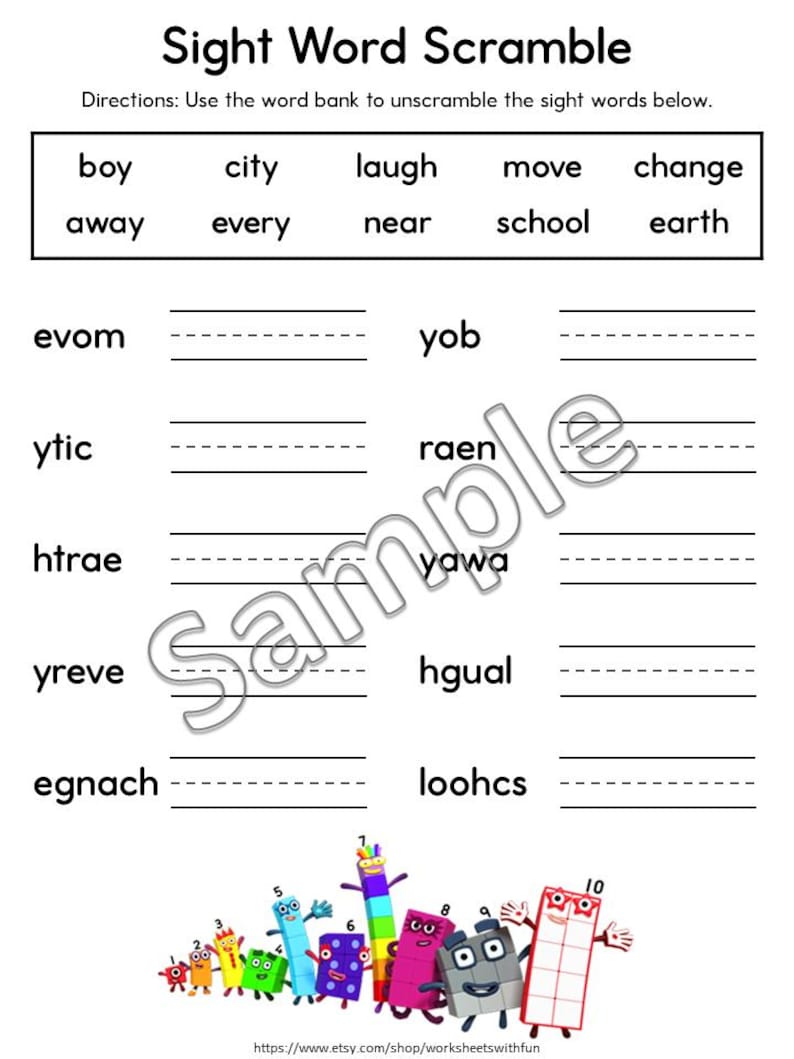 Sight Word Unscramble Worksheets Printable | Kindergarten Sight Word ...