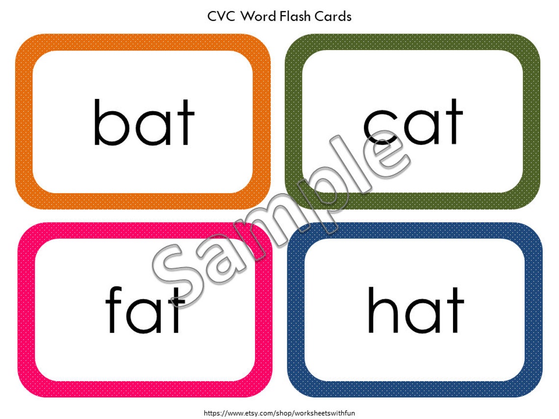 180 CVC Words Flashcards Printable, Short Vowel Word Cards ...