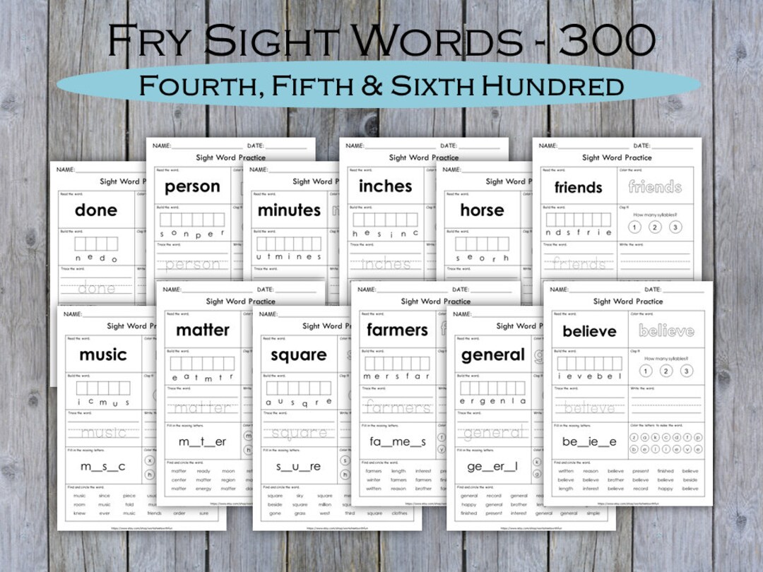 300 Printable Sight Words Worksheets, Fry Sight Words Fourth, Fifth ...