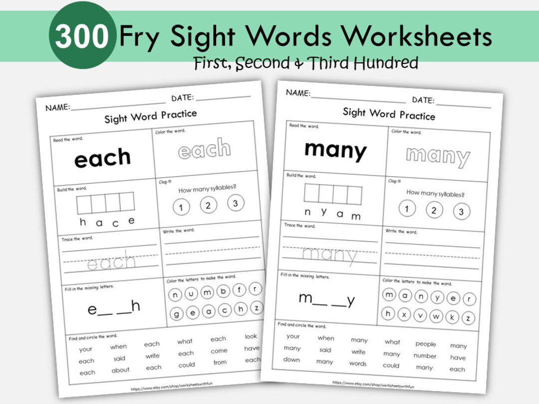 300 Printable Sight Words, Kindergarten Worksheets, Fry Sight Word ...