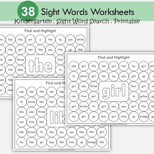 Sight Word Search Worksheets: Pre-k, Kindergarten Printable (PDF ...