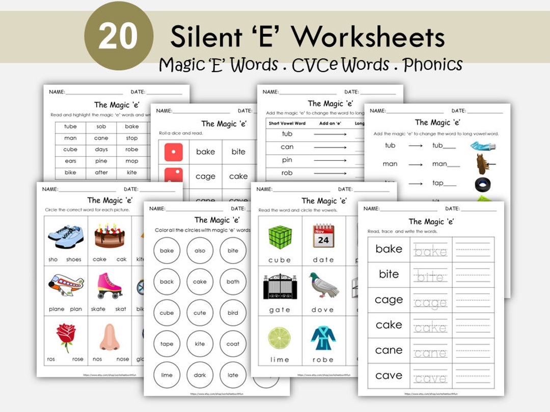 Silent E Words Worksheets: Magic E, Cvce Phonics (PDF Download) - Etsy