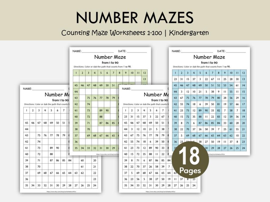 Number Maze Worksheets Printable With Answers | Counting Mazes 1-100 ...