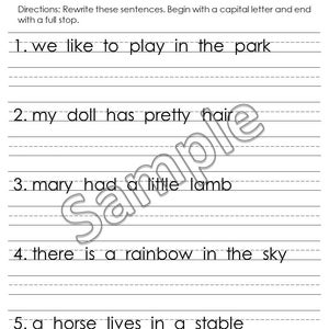 Punctuation Worksheets | Capital Letters & Period (full Stop) Practice ...