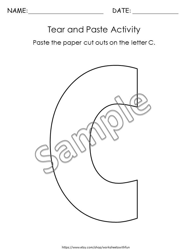 Alphabet Tear and Paste Worksheets | Letter Recognition Fine Motor ...