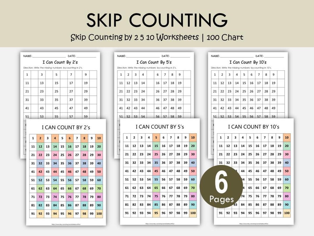 Skip Counting by 2, 5, 10 Worksheets | 100 Chart Printable Math ...