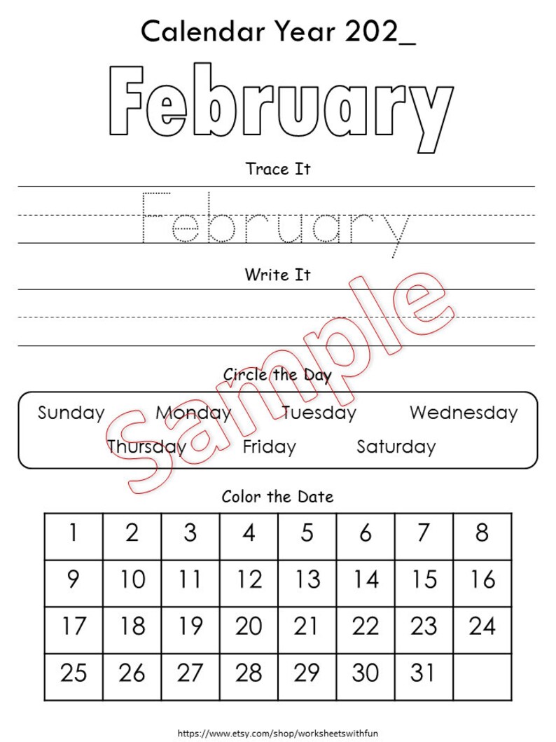 Daily Calendar Worksheet: Preschool Homeschool Activity (PDF) - Etsy