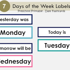 Days of the Week Flashcards, Days of the Week Printable, Days of the ...