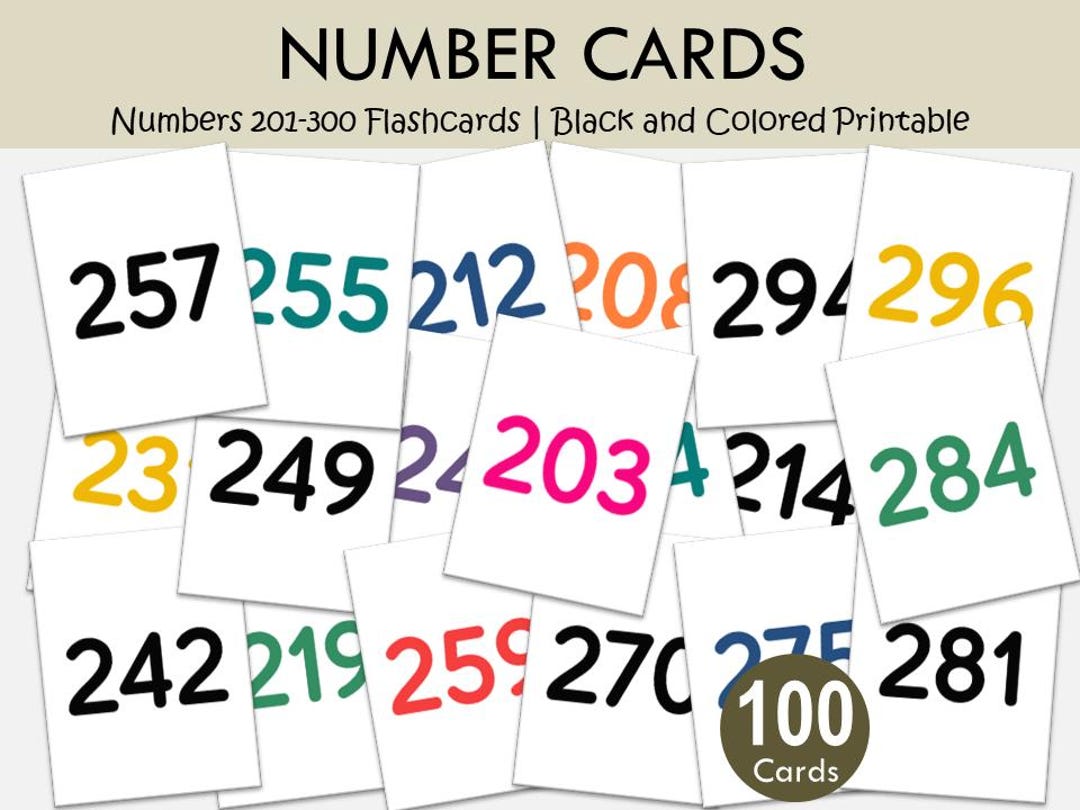 Number Flash Cards 201-300: Printable Learning for Toddlers (digital ...