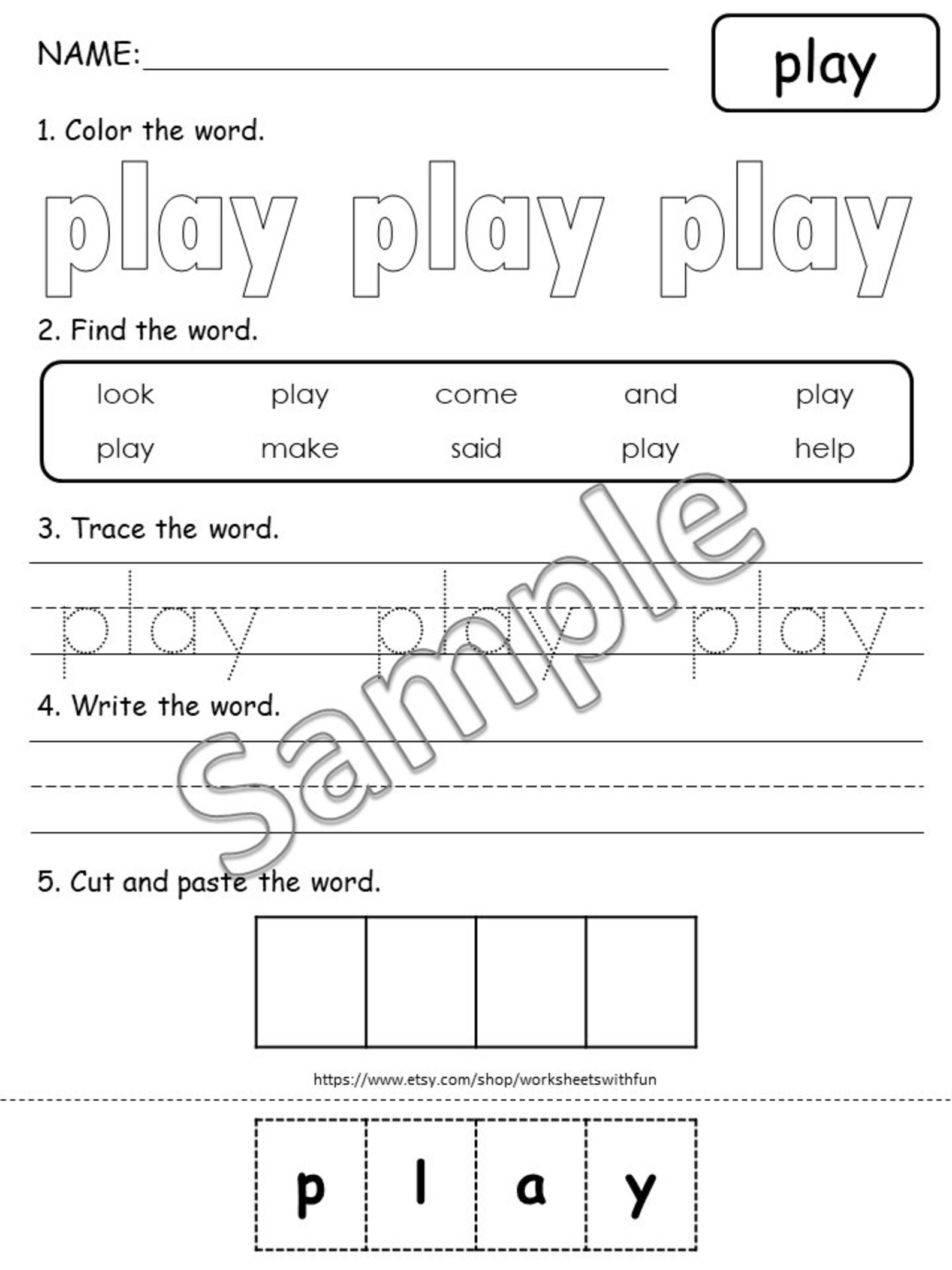 Dolch Pre Primer Sight Word Worksheets Printable | Kindergarten Reading ...