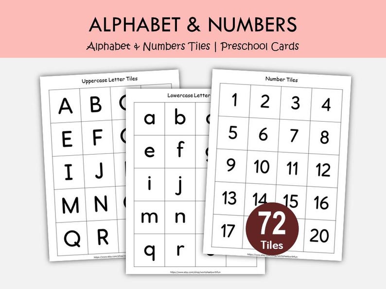 Alphabet & Numbers Tiles Printable | Letter Number Flashcards A-Z 1-20 ...
