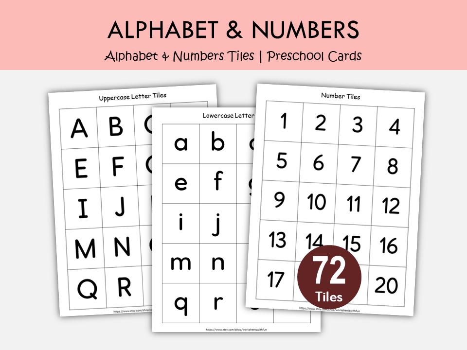 Alphabet & Numbers Tiles Printable | Letter Number Flashcards A-Z 1-20 ...