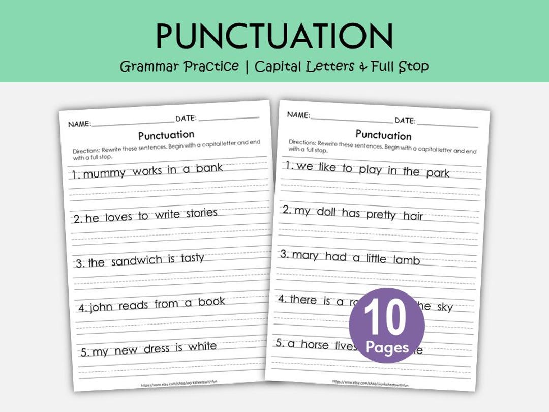 Punctuation Worksheets | Capital Letters & Period (full Stop) Practice ...