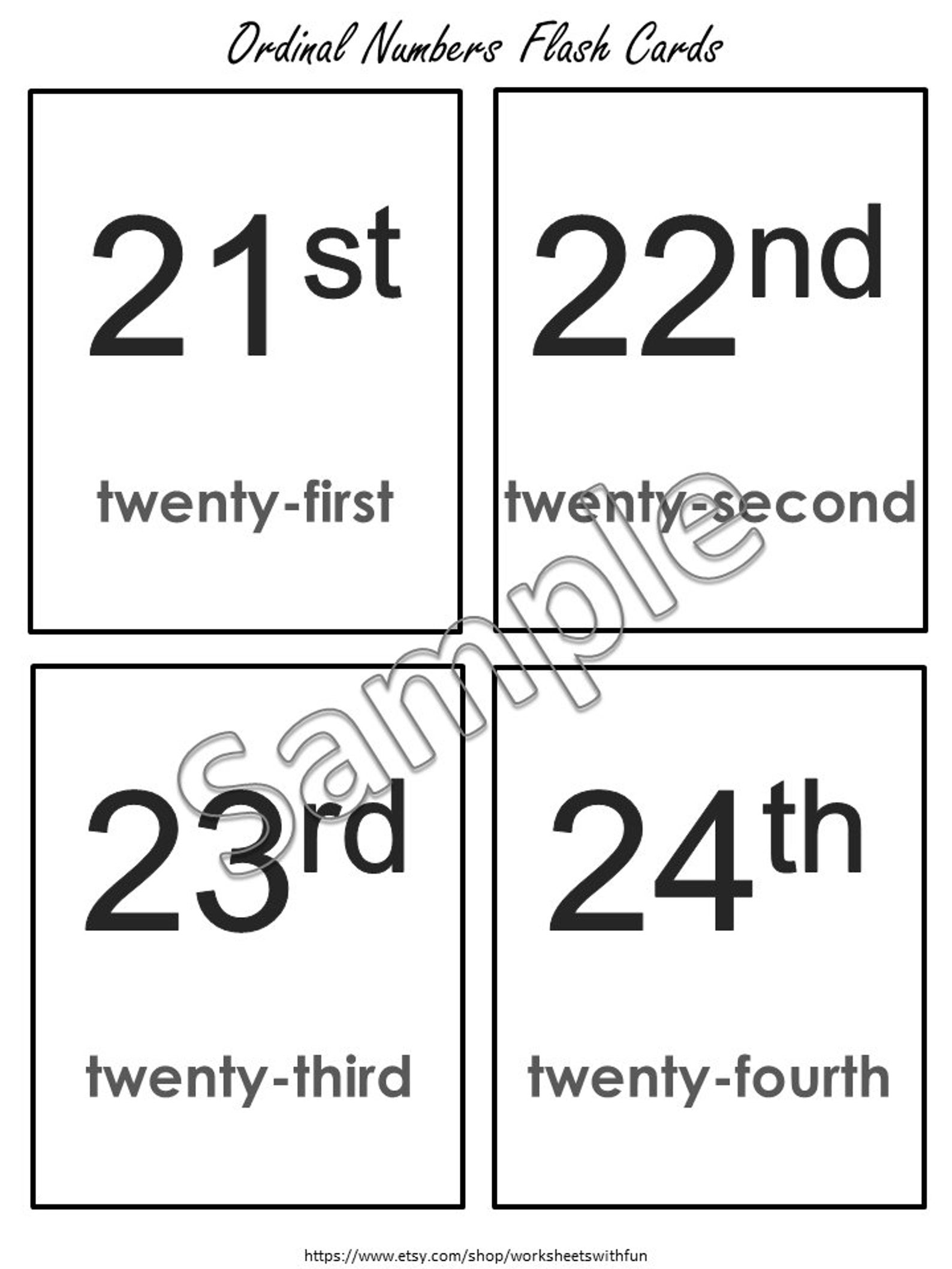 Ordinal Numbers 1-50 Flashcards: Kindergarten Learning (PDF Printable ...