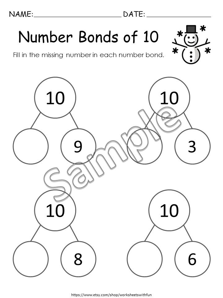 Numbers Bonds of 10 Worksheets for Kids Kindergarten Math - Etsy Australia