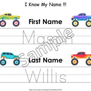 Name Tracing Sheet for Kids, Dry Erase Name Mat-car Theme, First & Last ...