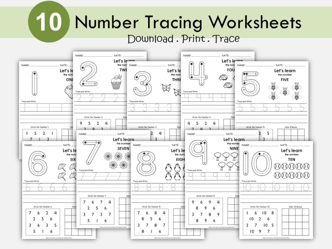 1-10 Number Tracing, Preschool Worksheet Printable, Handwriting ...