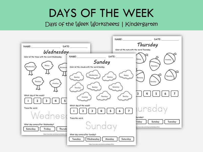 Days of the Week Worksheets Printable for Preschool & Kindergarten ...
