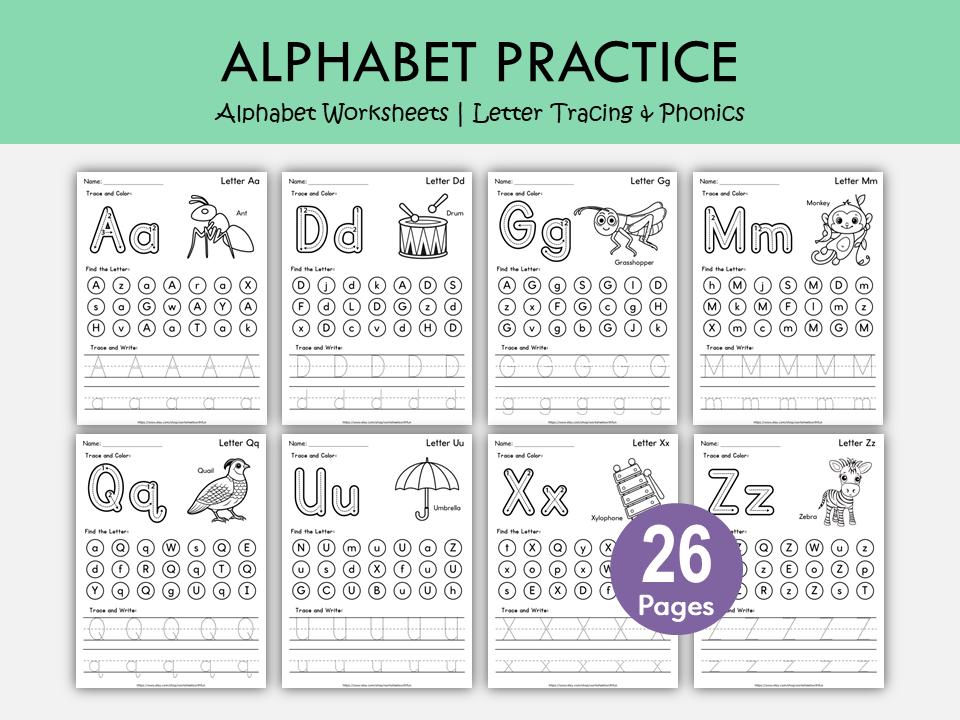 A–Z Alphabet Worksheets | Letter Tracing and Phonics Printable for ...