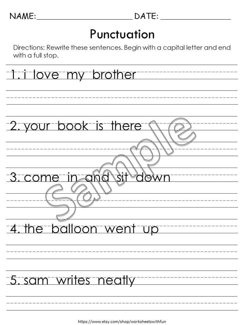 Punctuation Worksheets | Capital Letters & Period (full Stop) Practice ...