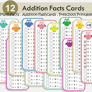Printable Addition Flash Cards for Kids | 12 Colorful Math Facts Cards ...