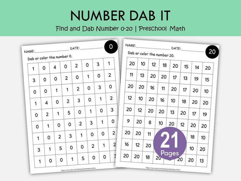 Find and Dab Number Worksheets 0-20, Dot Marker Numbers, Preschool Math ...