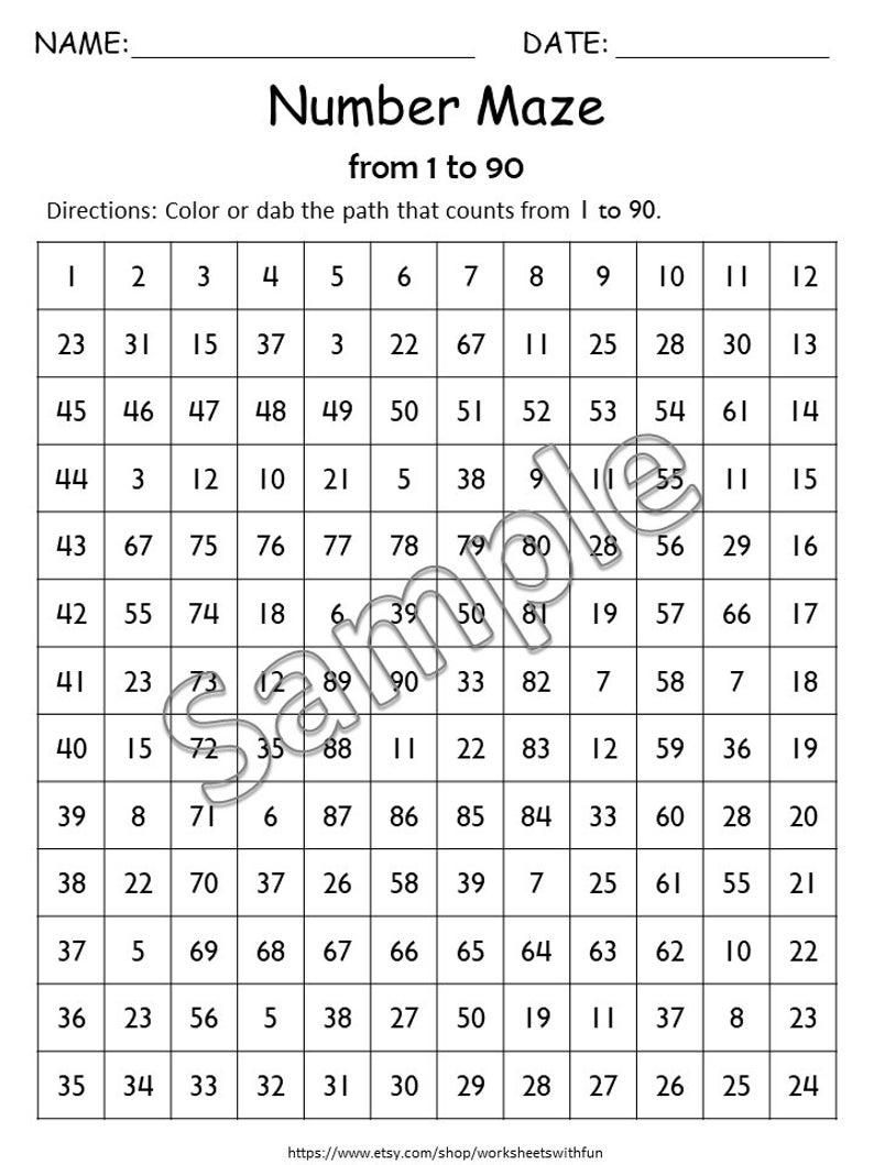 Number Mazes Worksheets 1–100, Counting Maze Printable, Number Path ...