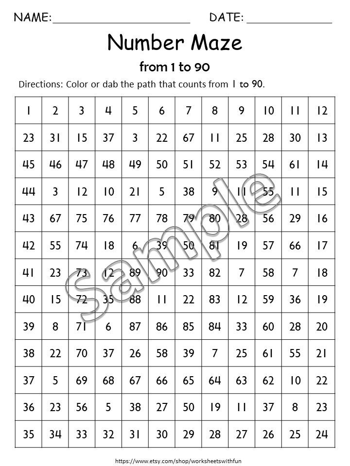 Number Mazes Worksheets 1–100, Counting Maze Printable, Number Path ...