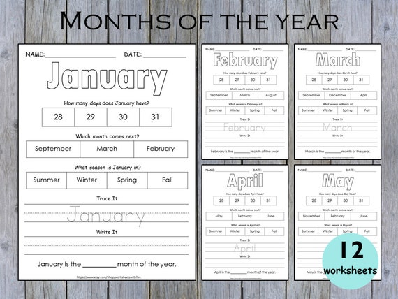 Months of the Year Worksheets Printable Kindergarten - Etsy