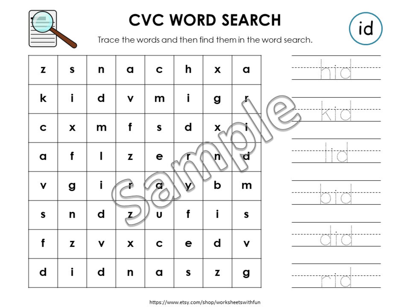 CVC Word Search Worksheets Printable, Trace & Find CVC Words, Phonics ...