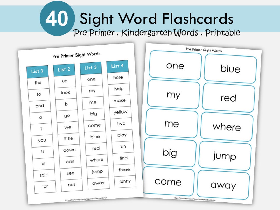 Sight Words Flash Cards Printable, Dolch Pre Primer Flashcards, Learn ...
