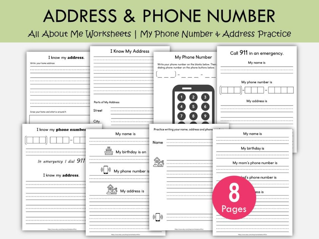 Address & Phone Number Worksheets Printable | Personal Information ...
