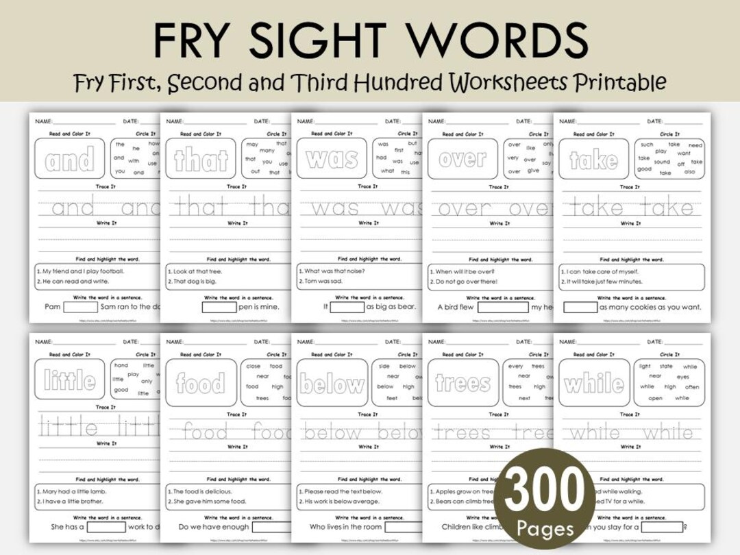 Fry Sight Words Worksheets | Fry First, Second & Third Hundred Reading ...