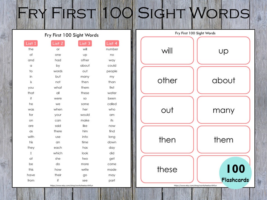 Sight Words Flashcards Fry First Hundred Practice 100 High - Etsy