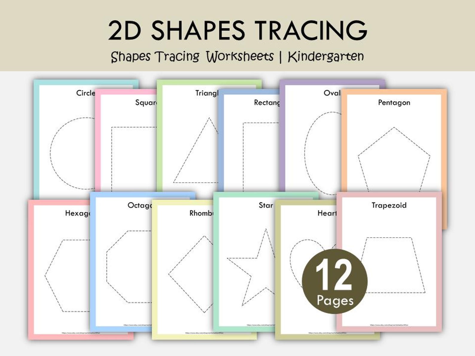 2D Shapes Tracing Worksheets, Shape Tracing Printable, Preschool Shapes ...