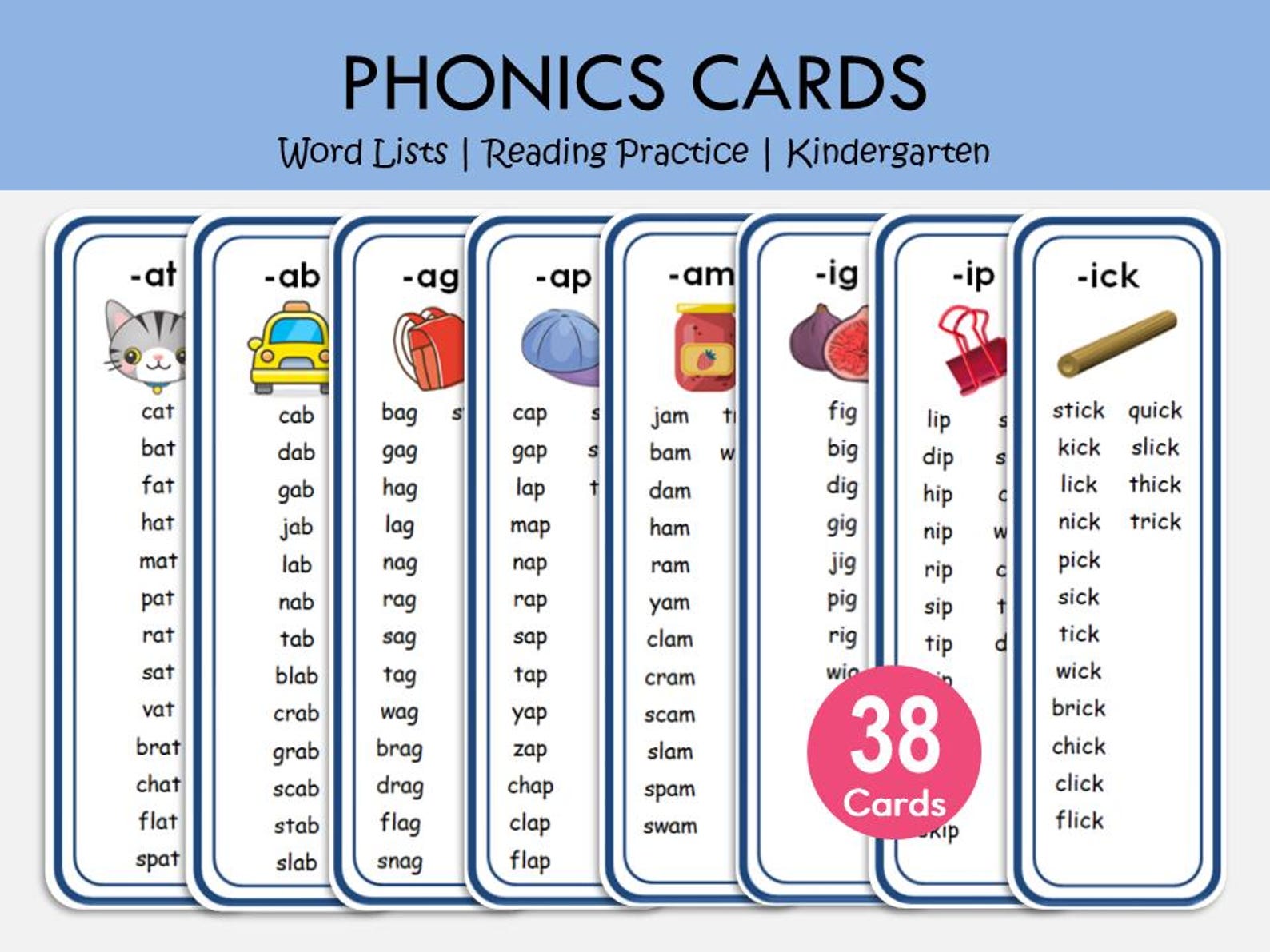 Learn to Read CVC Words, Phonics Cards Printable, Kindergarten Reading ...