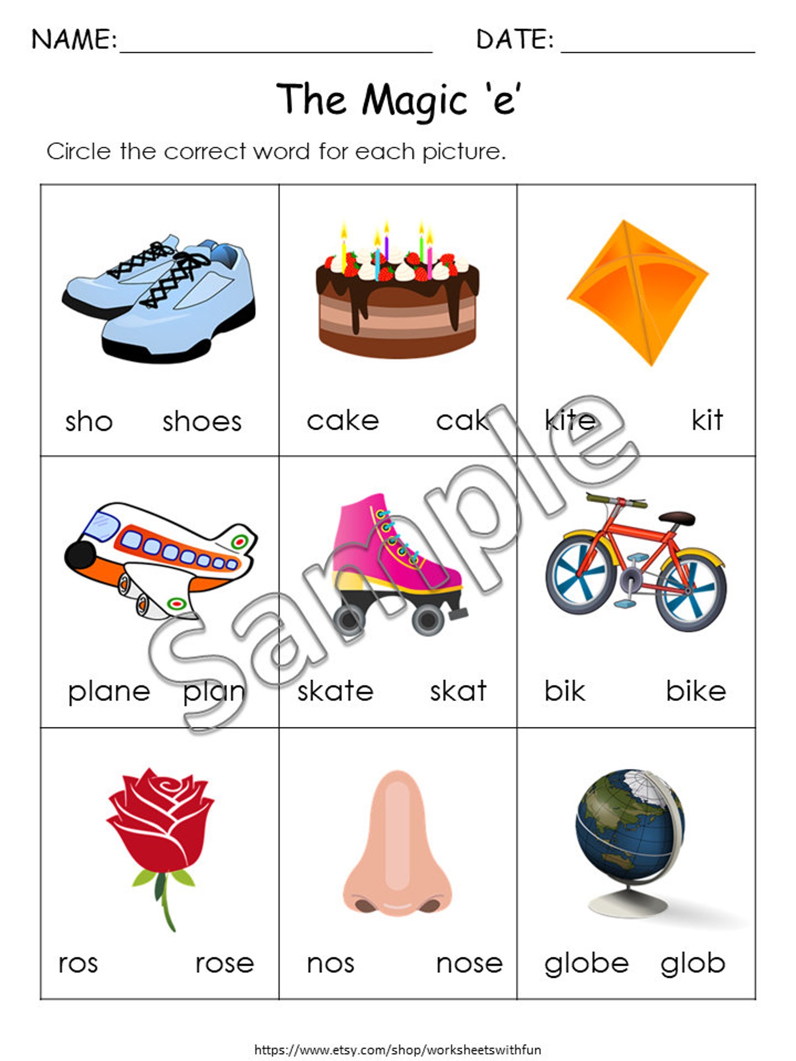 Magic E Worksheets Silent E Words Printable Grade 1 - Etsy