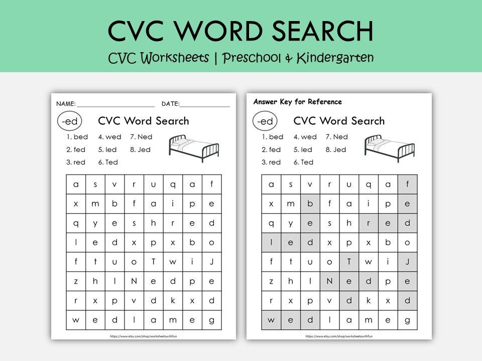 CVC Word Search Worksheets | Phonics Printables for Preschool ...