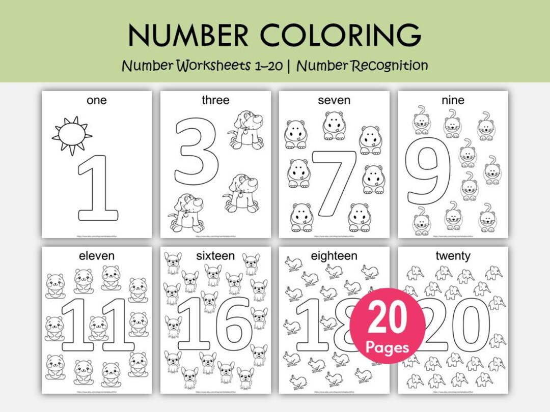 Number Coloring Pages for Kids 1–20 | Preschool Kindergarten Math ...