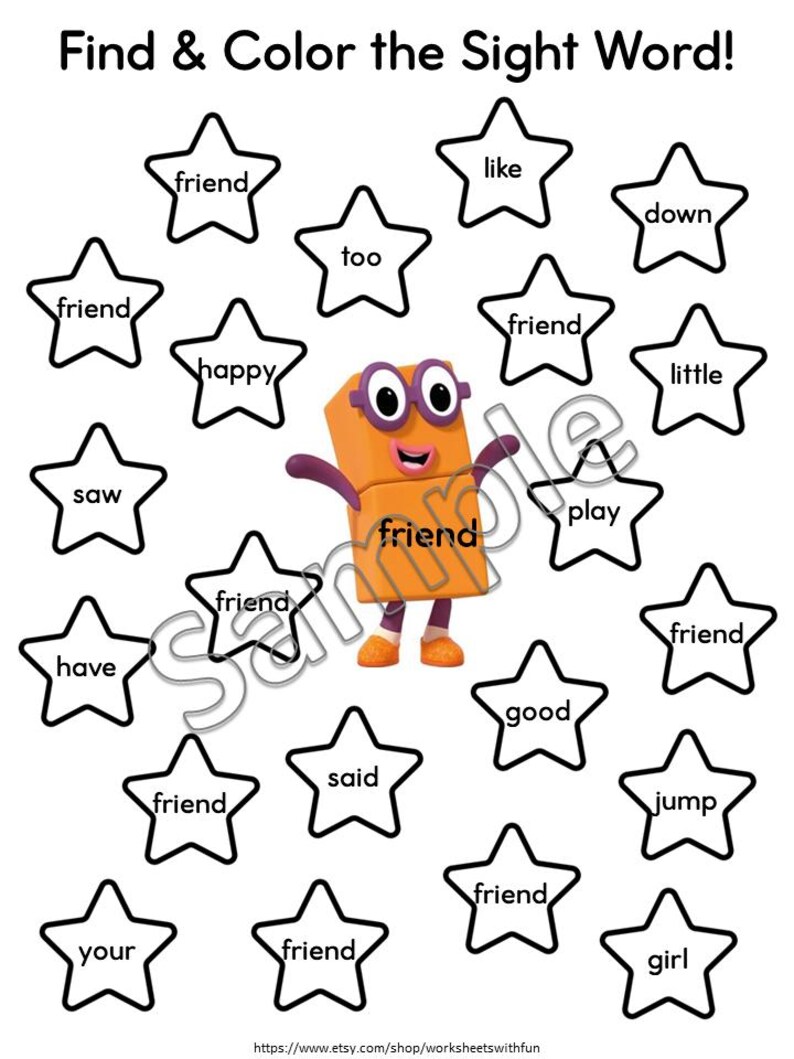 Kindergarten Sight Word Search Worksheets | 58 Words Recognition ...