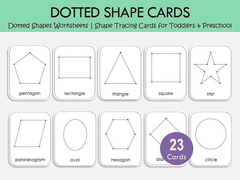 2D Shape Tracing Cards Printable | Dotted Shapes Worksheets for ...