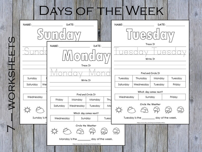 Days of the Week Worksheet Printable Kindergarten Curriculum - Etsy