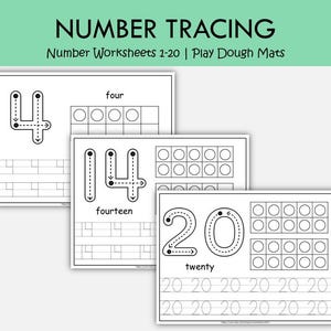 Number Tracing Worksheets 1-20 | Play Dough Number Mats | Ten Frame ...