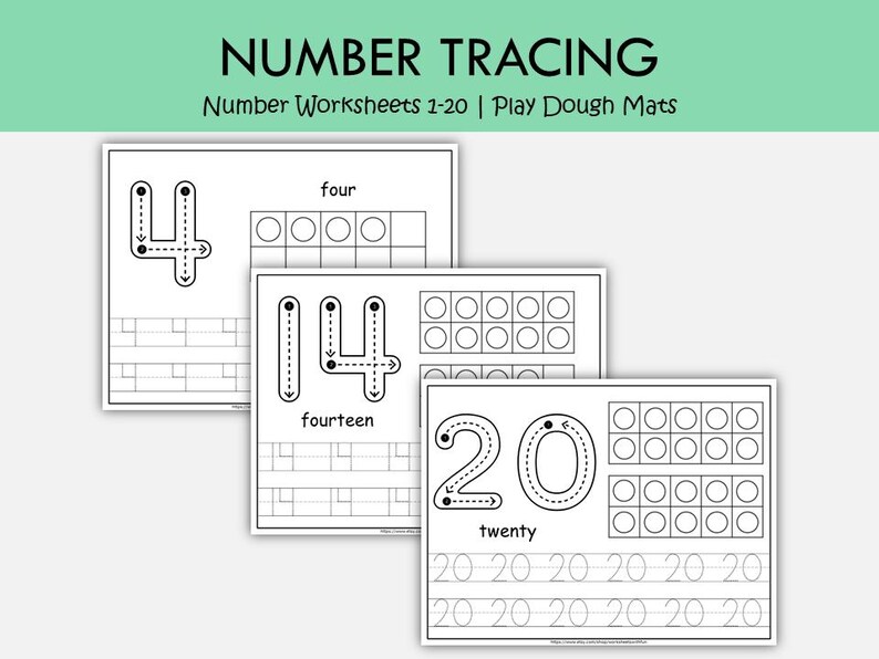 Number Tracing Worksheets 1-20 | Play Dough Number Mats | Ten Frame ...
