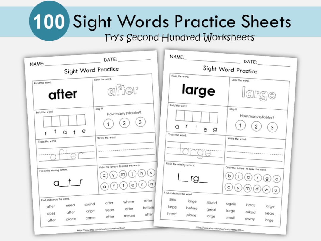 Sight Words Worksheets, Sight Word Practice, Sight Words Work Book, 100 ...